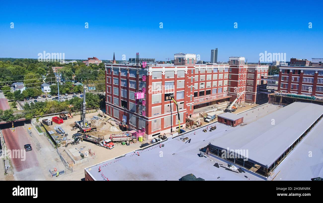 Exterior aerial of downtown Fort Wayne, Indiana General Motors ...
