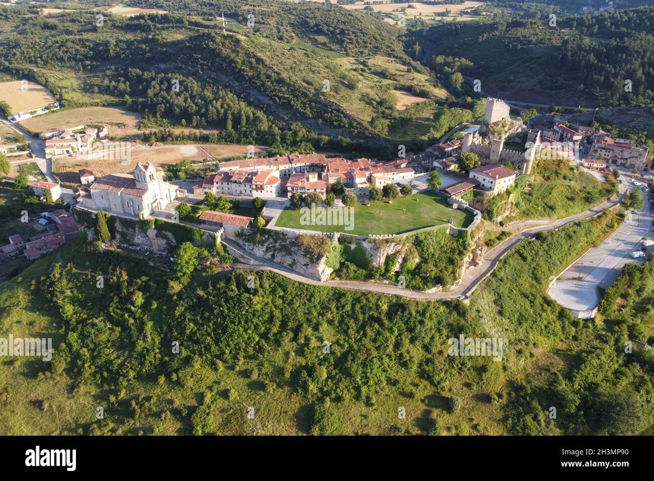 Aerial view of the scenic medieval village of Frias in Burgos province ...