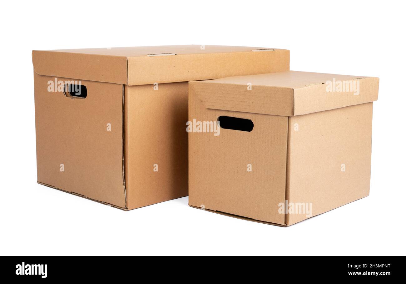 Cardboard brown box isolated on white background Stock Photo - Alamy