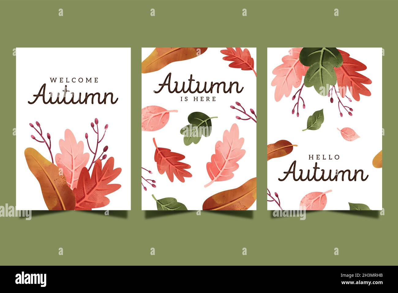 collection watercolor autumn cards vector design illustration Stock ...