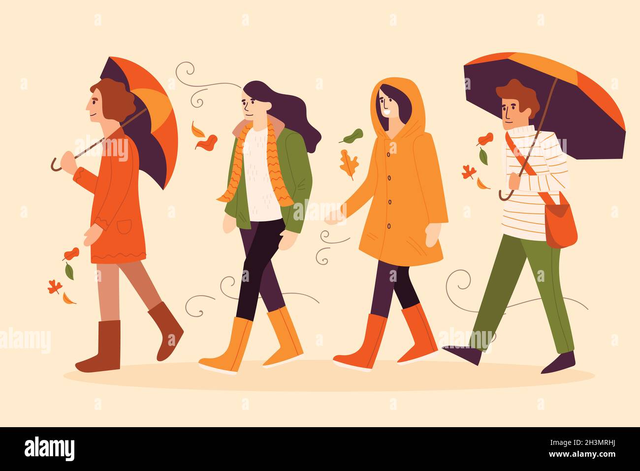 people walking autumn flat style vector design illustration Stock ...