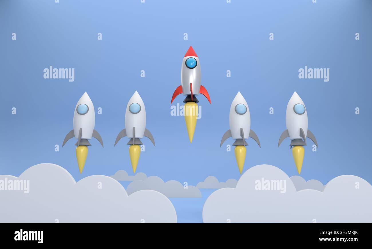 3D. The Red rocket that soars high and different than other rockets ...