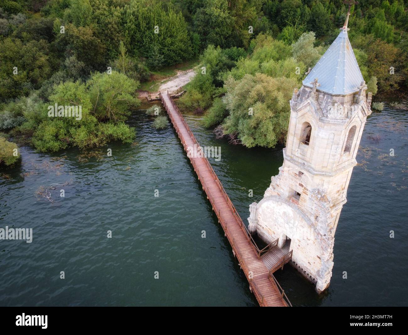 Aerial view of The fish cathedral. Sunken church ruins located in the ...