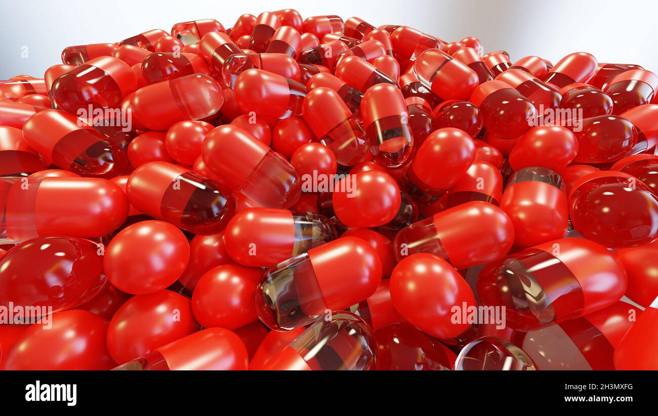 realistic 3d red color medical pills, Colorful capsules, painkillers ...
