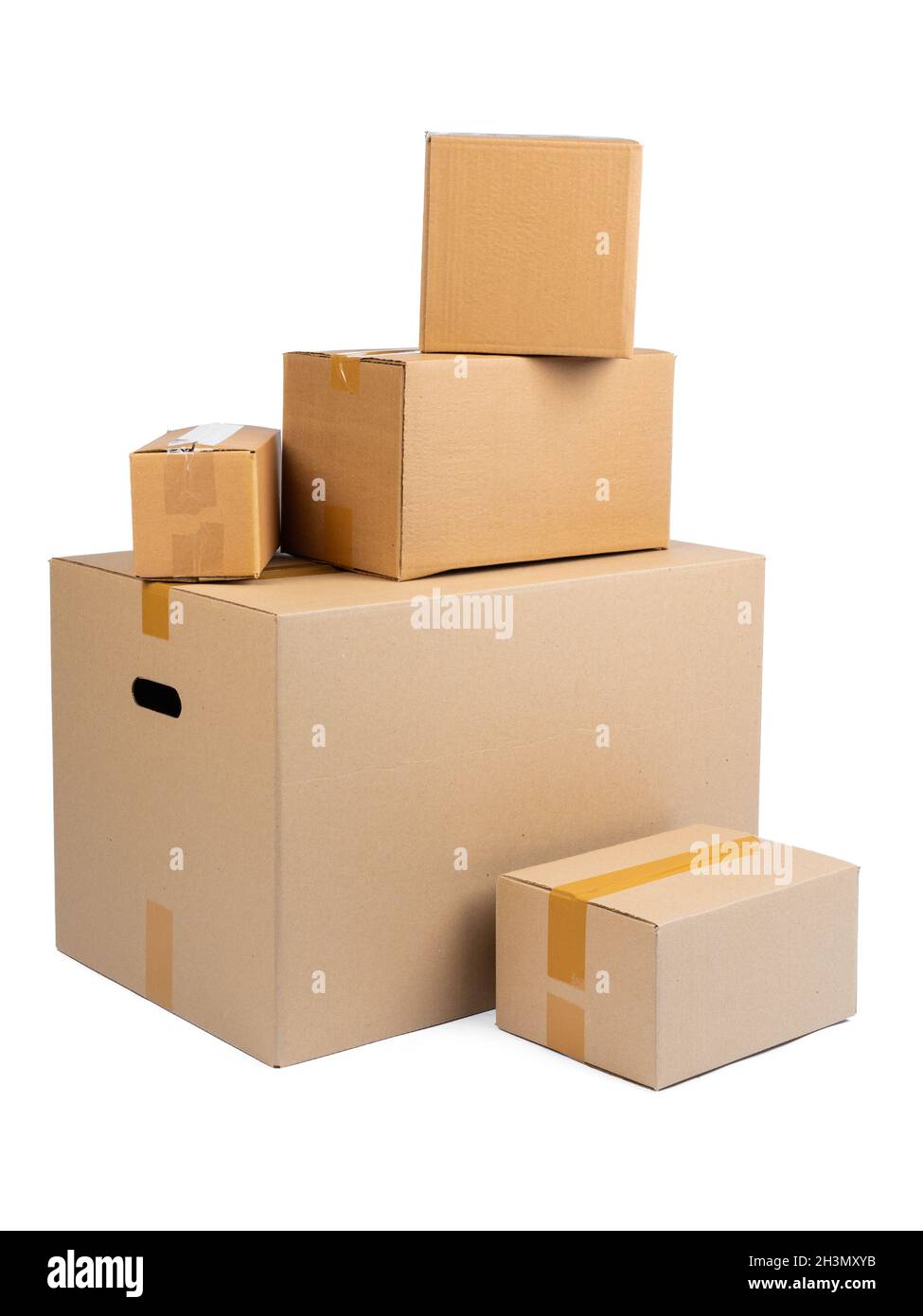 Stack of cardboard boxes isolated on white background Stock Photo - Alamy