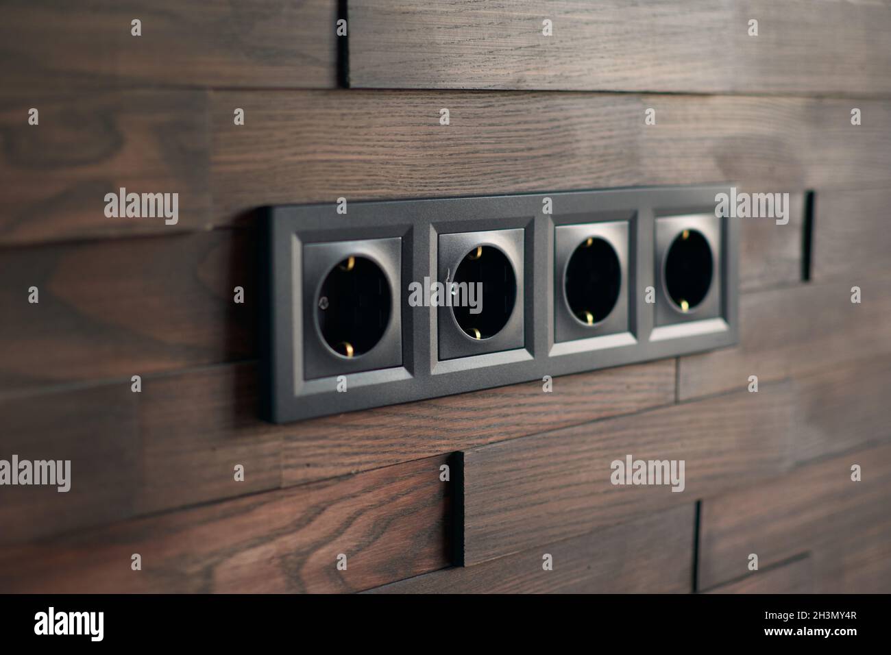 Electrical household switches and sockets close up. Minimalist interior ...