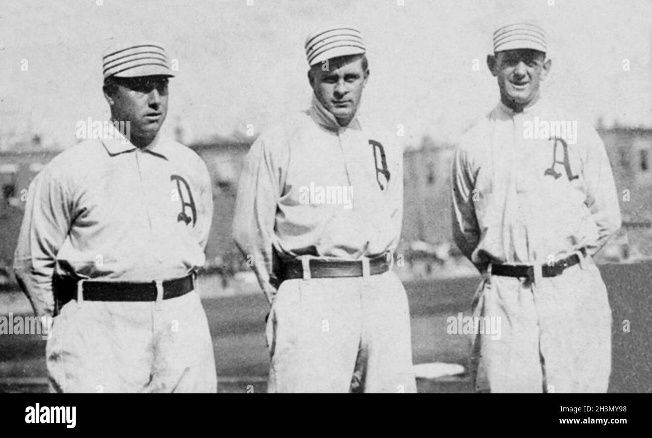 Bris Lord, Rube Oldring and Danny Murphy, outfielders, Philadelphia Athletics, 1911 World Series ...