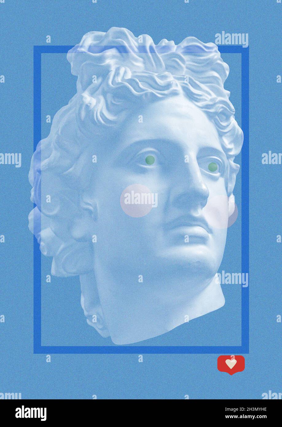 Art collage with antique sculpture of Apollo face and numbers ...