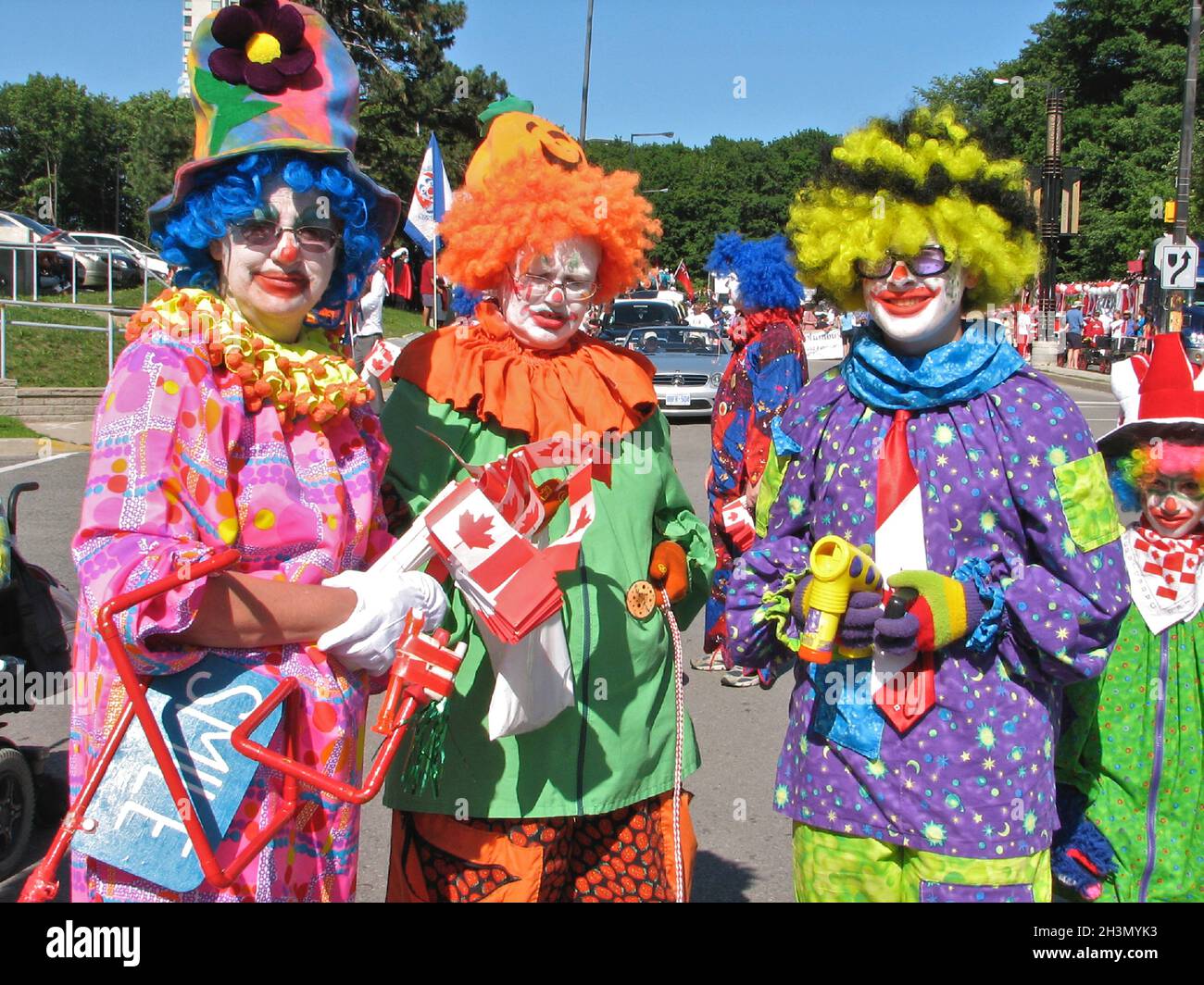 Toronto, Ontario / Canada - July 01, 2008: Clowns welcome people in the ...