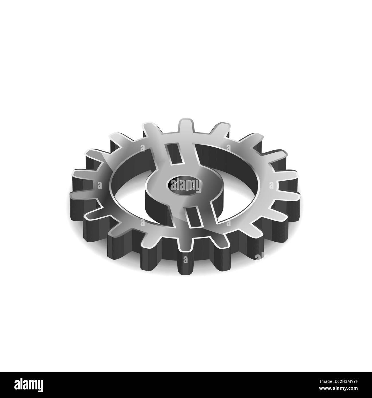 Realistic glossy metal cogwheel in isometric view isolated on white ...
