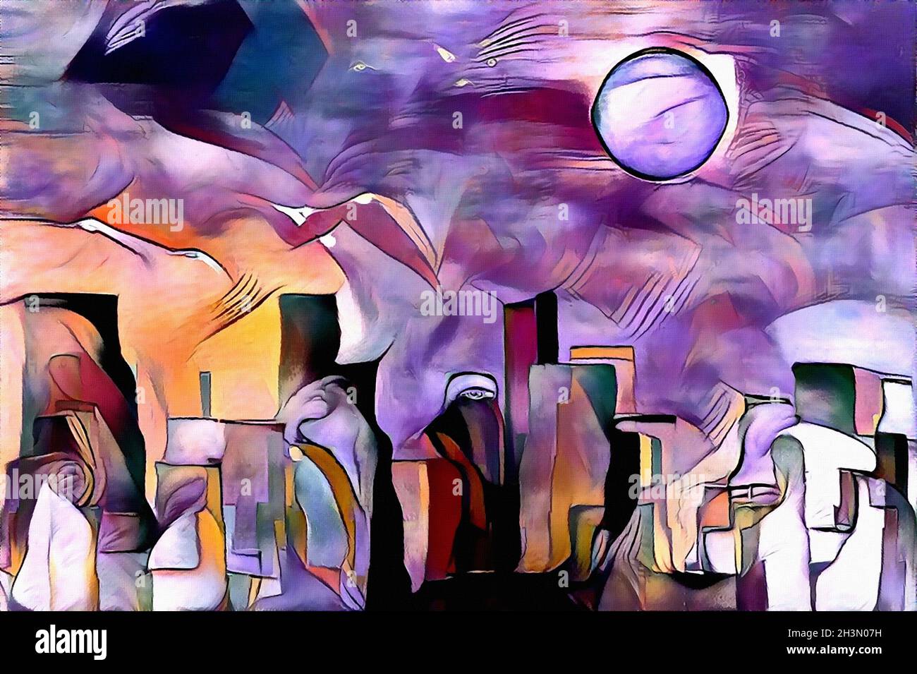 Modern abstract painting. Dream Town. 3D rendering Stock Photo - Alamy