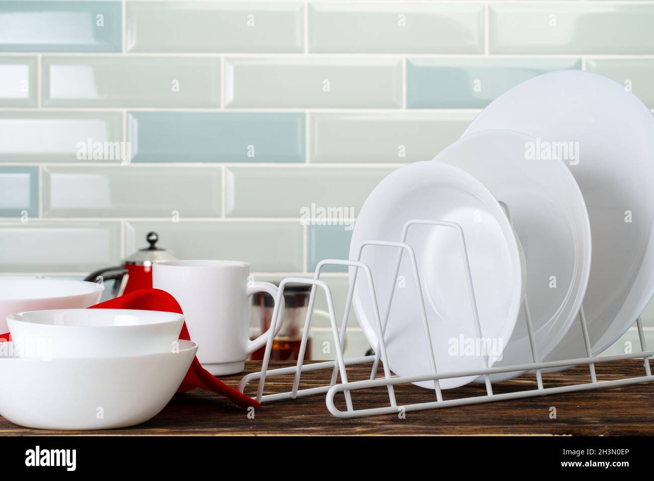 Various kitchen ware on a kitchen counter Stock Photo - Alamy