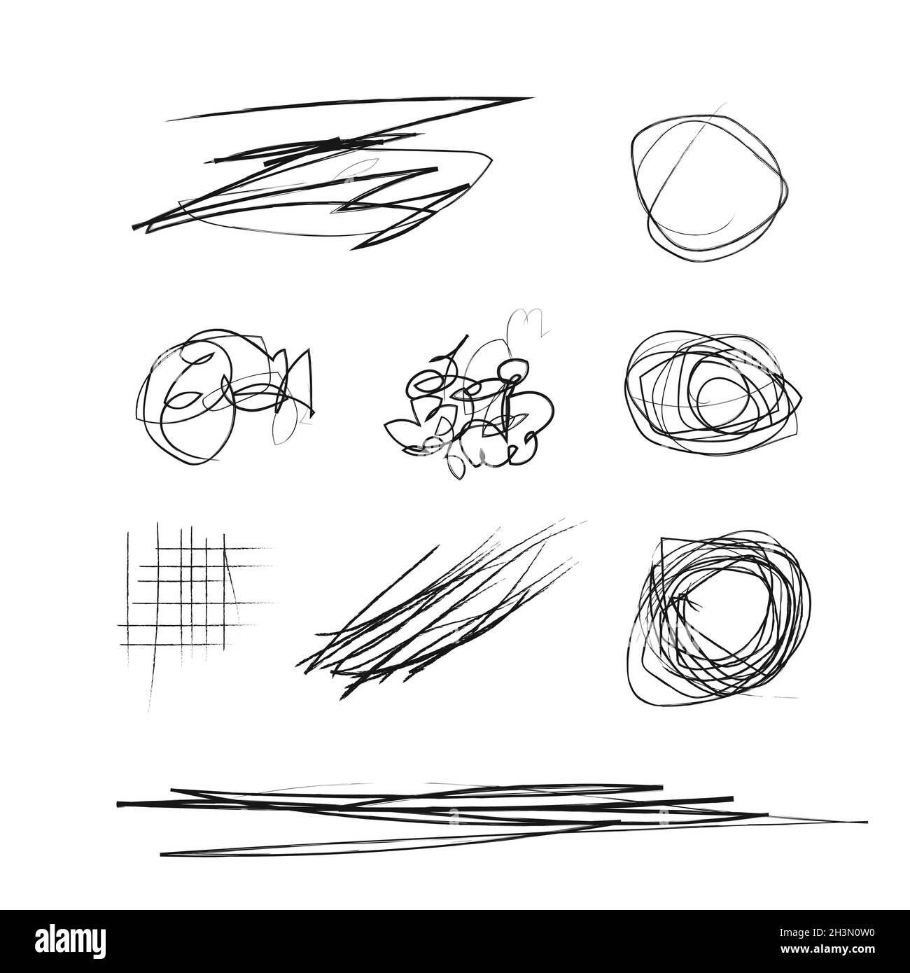 Set of chaotic freehand doodling drawings isolated on white Stock ...
