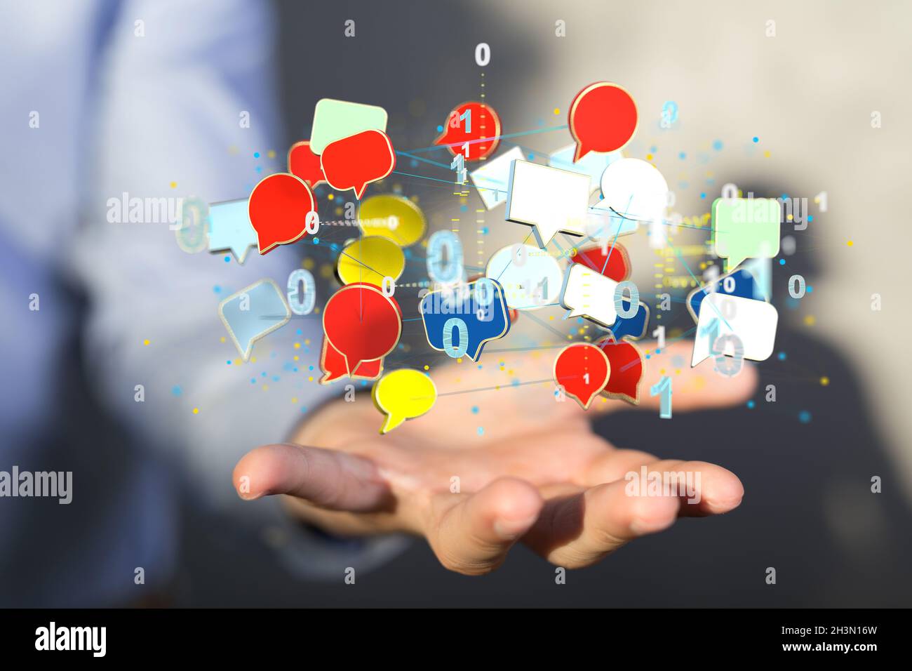 Render of an email symbol and Network Communications with a blurry ...