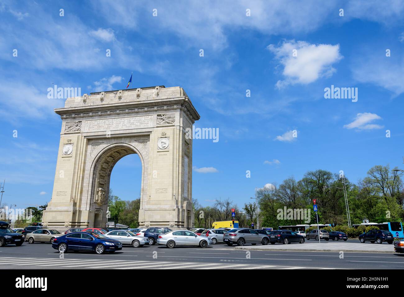 Bucharest, Romania, 24 April 2021: Arcul de Triumf (The Arch Of Triumph ...