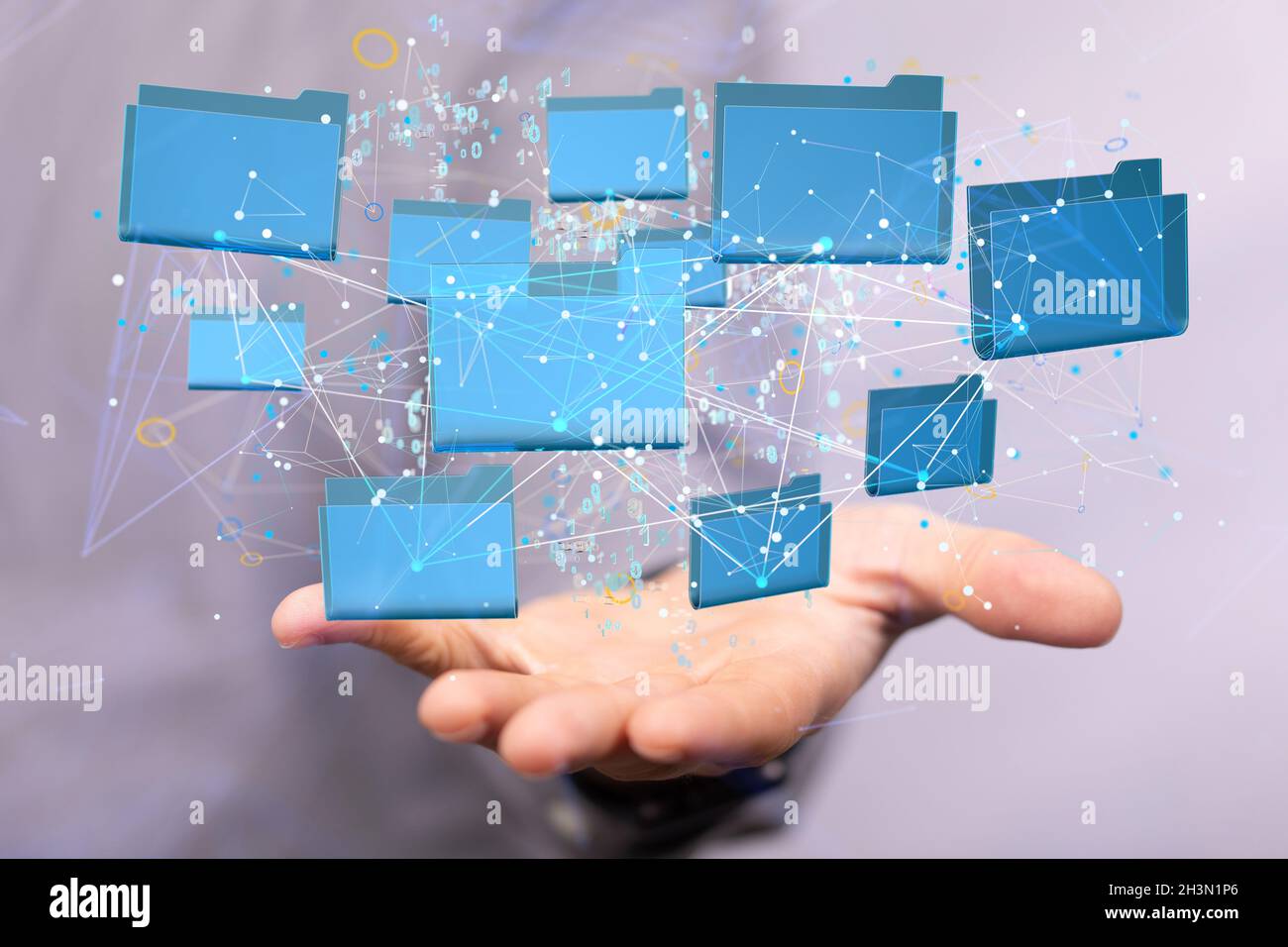 3D rendering of beige email icons with hand pointing at it from the ...