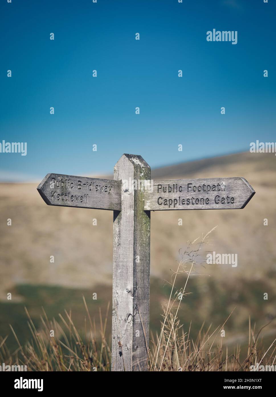 Wooden directional signs for walkers, pointing to Copplestone Gate and ...