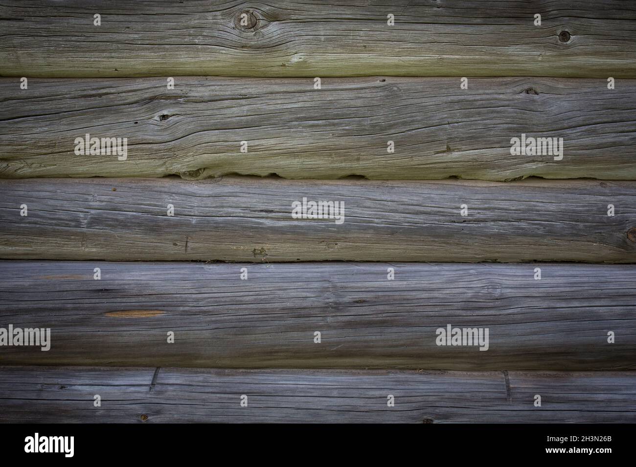Wooden logs of an old house. Weathered natural gray wood texture ...