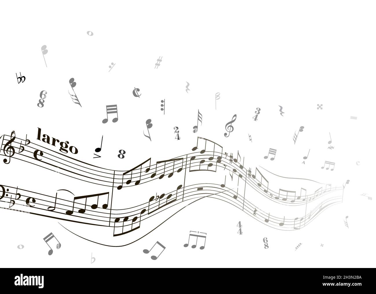 Waving music sheet notes on white, abstract background Stock Vector ...