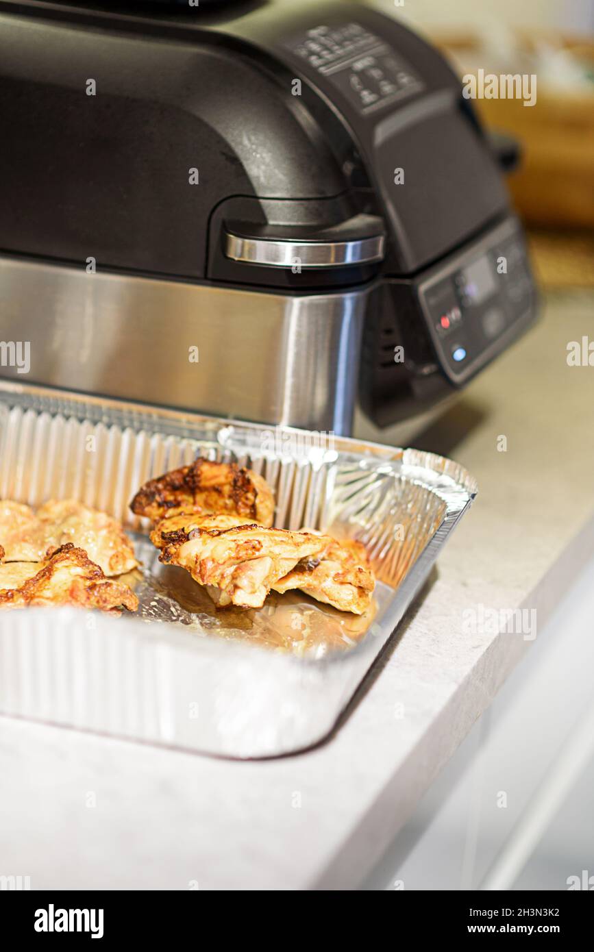 Air Fryer In Kitchen. Black Electric Deep Fryer Side Front View Stock ...