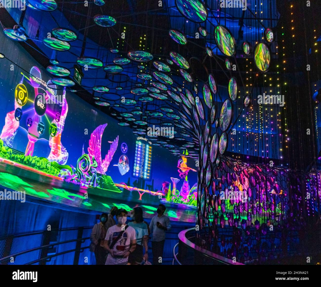 Dubai, UAE - 10.16.2021 Visitors inside of the mobility pavilion at ...
