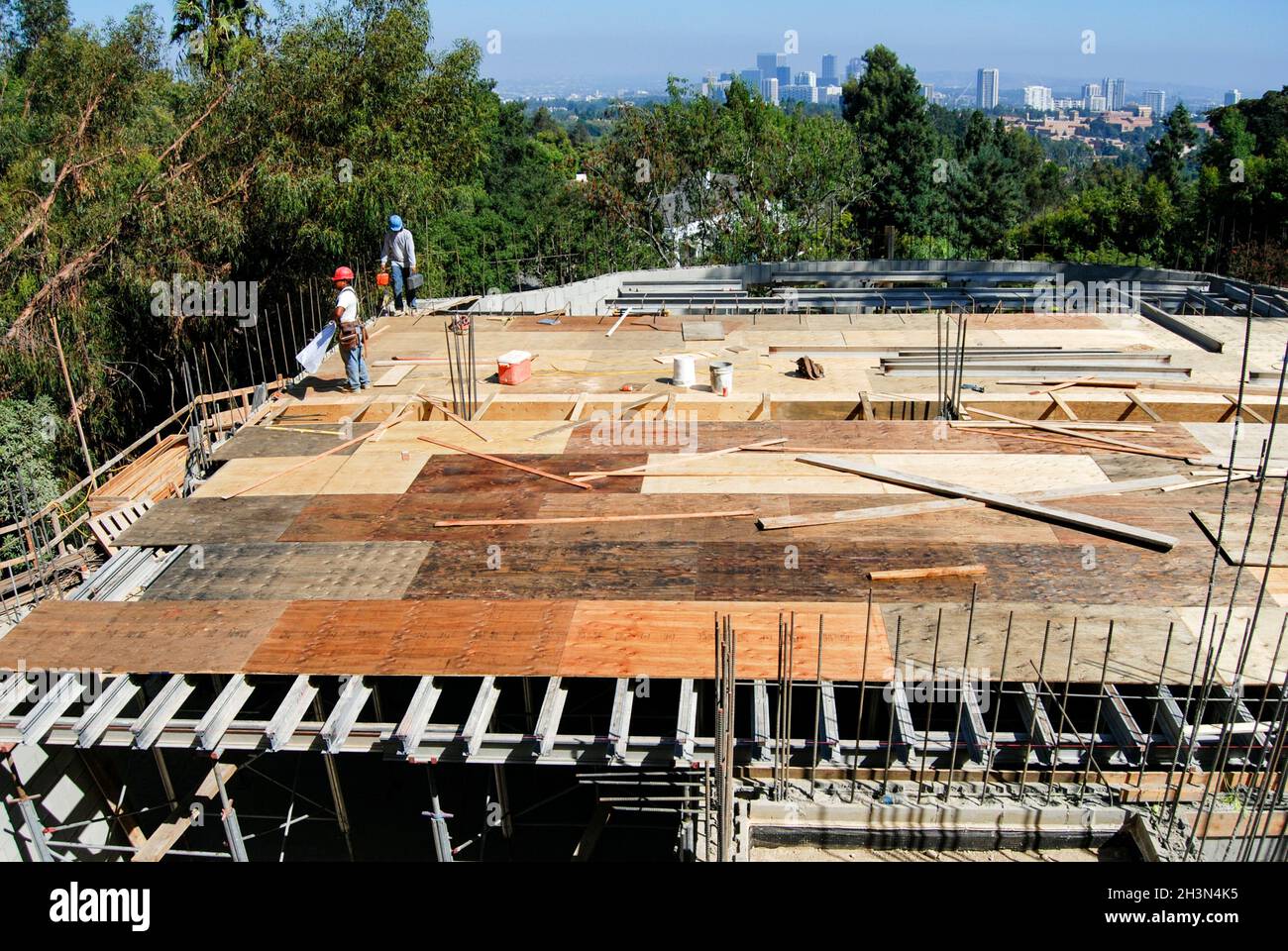 Building a temporary structural support for a new concrete deck Stock ...
