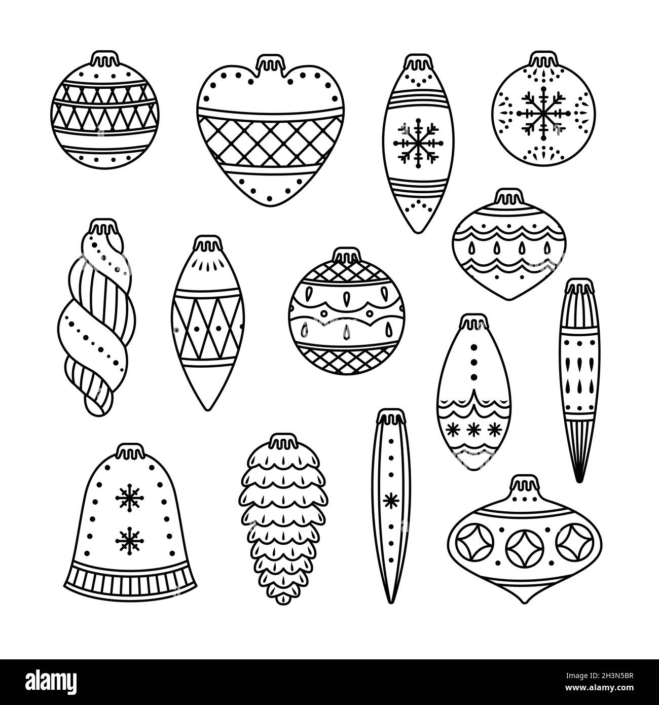 Vector set of illustrations of Christmas toys. New Year's set. Outline ...