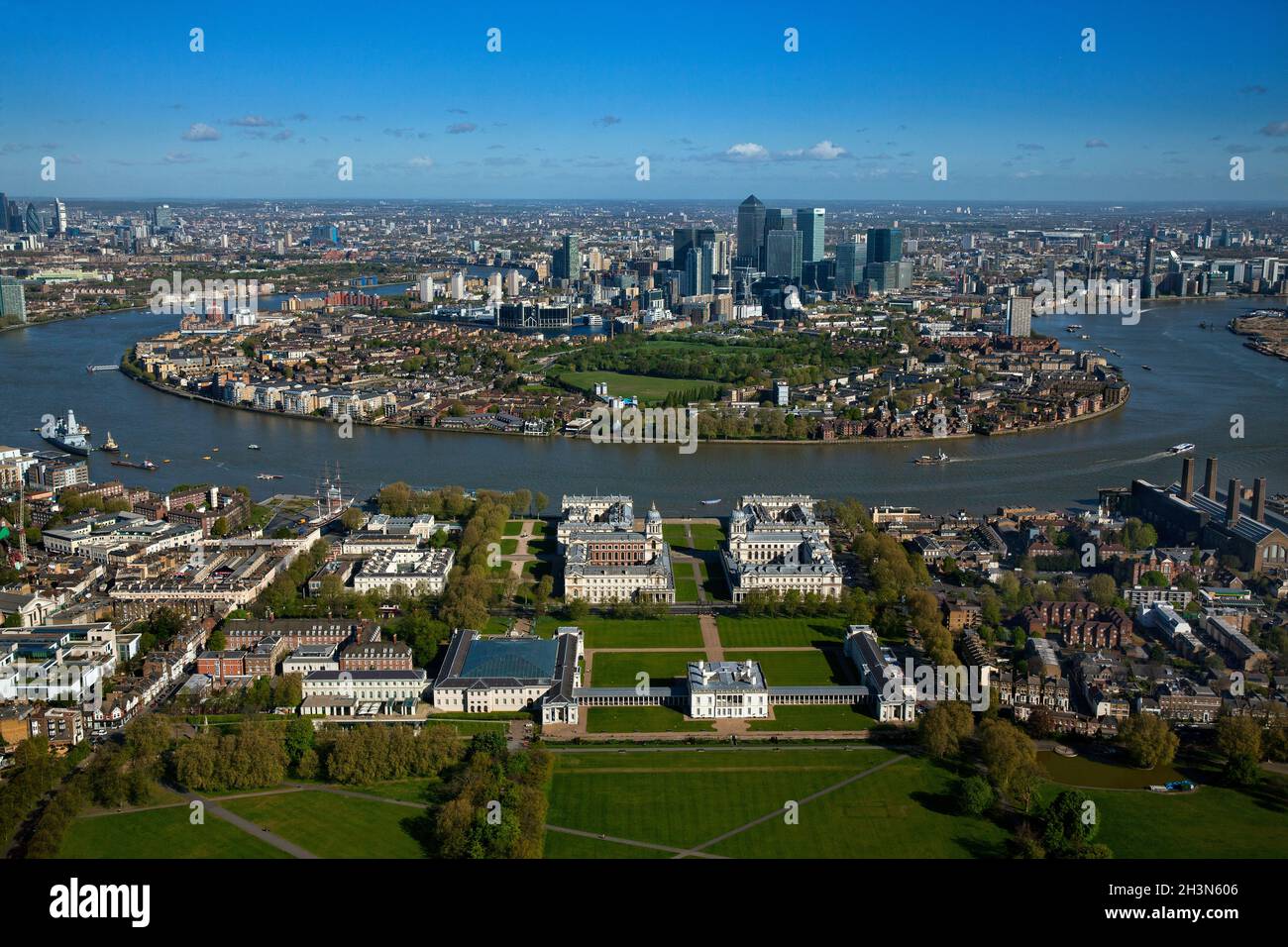 UK, London, Aerial view of Greenwich and Isle of Dogs Stock Photo - Alamy