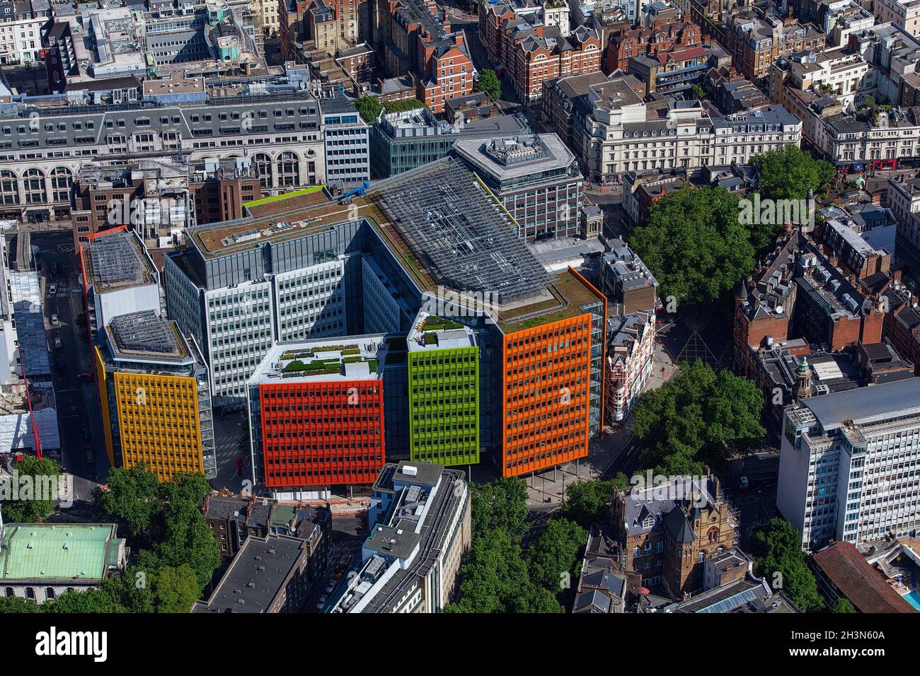 UK, London, Aerial view of Renzo Pianos Central Saint Giles buildings ...