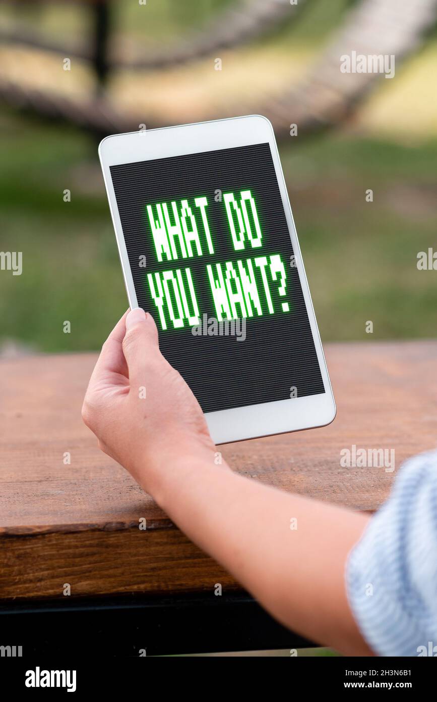 Inspiration showing sign What Do You Want Question. Concept meaning say ...