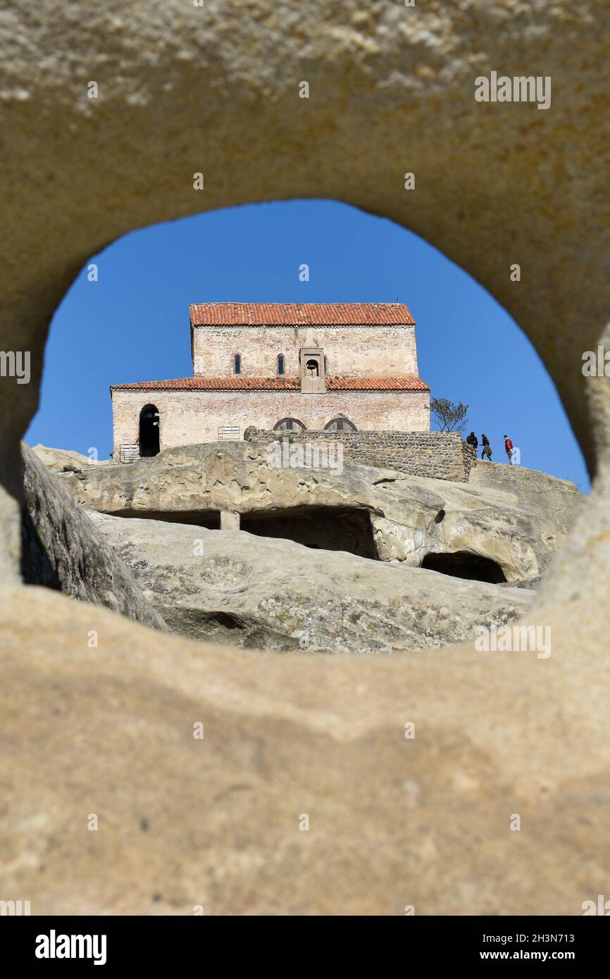 The Uplistsikhe cave complex near Gori, Georgia. Three-nave basilica ...