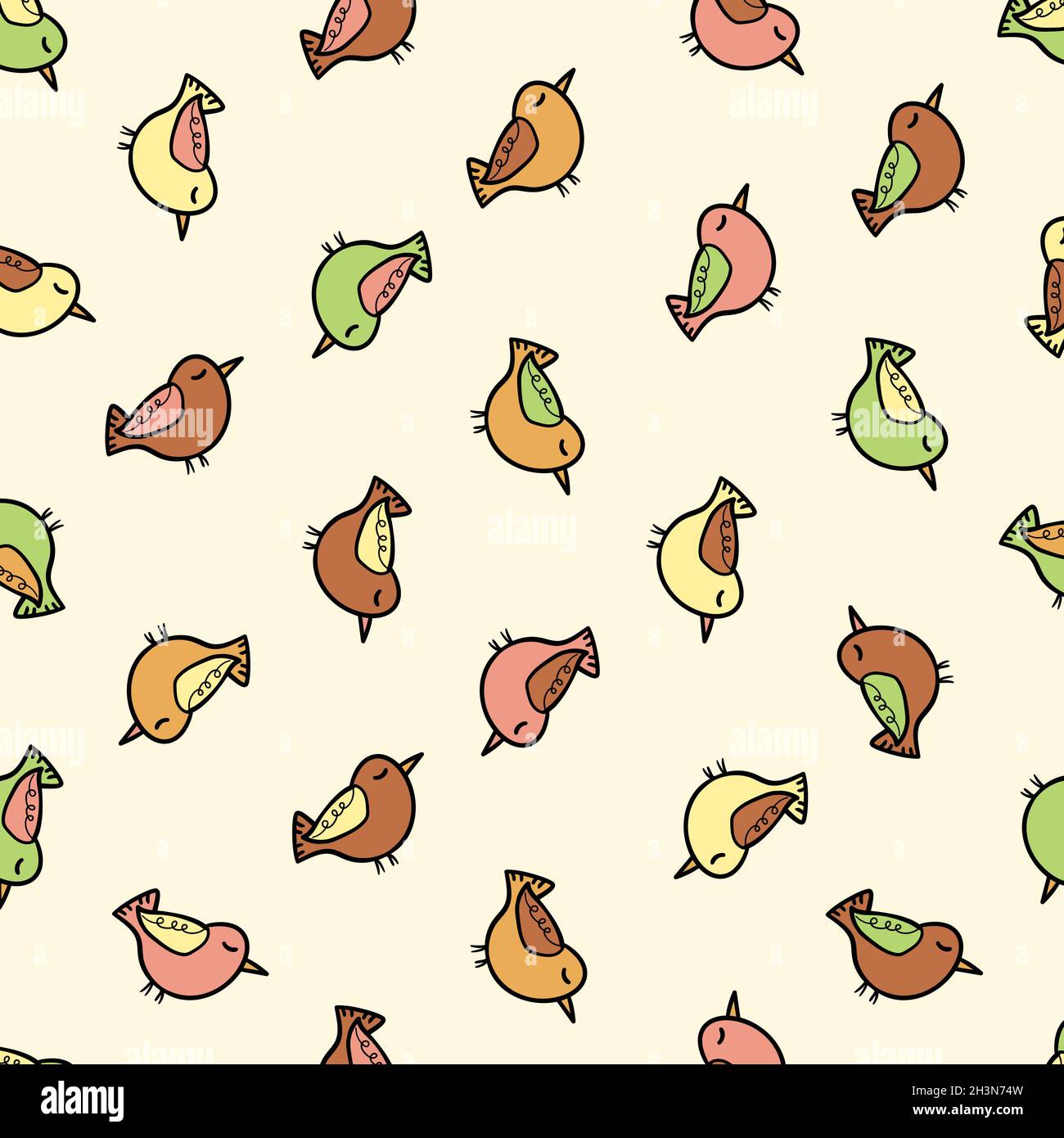 Seamless pattern with funny colorful birds. Color flat vector ...