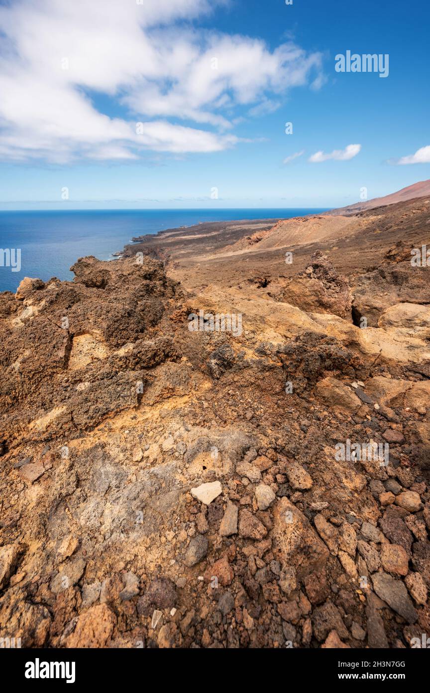 Scenic volcanic coastline landscape in el Hierro, Canary Islands, Spain ...