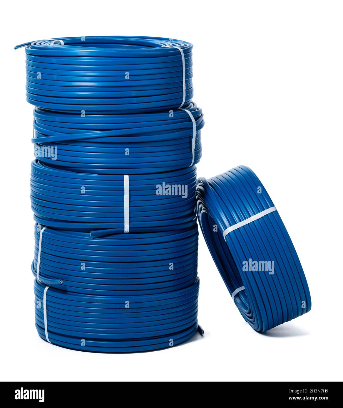 coils of blue cable isolated on white background Stock Photo - Alamy