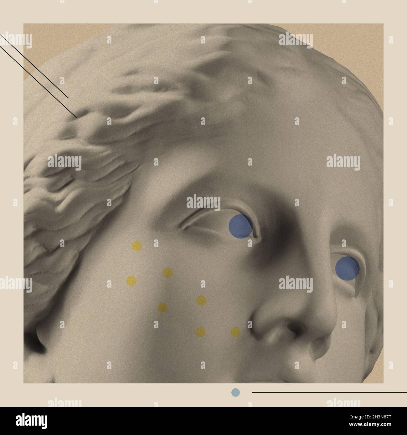 Art collage with antique sculpture of Venus face and numbers, geometric ...