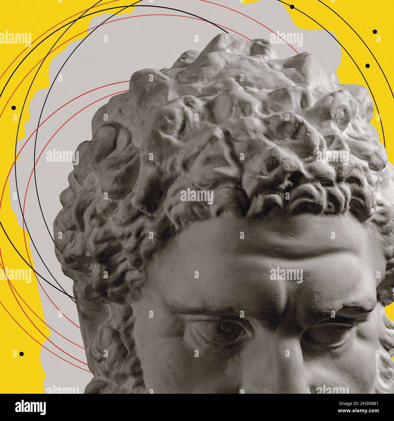 Art collage with antique sculpture of Heracles face and numbers ...