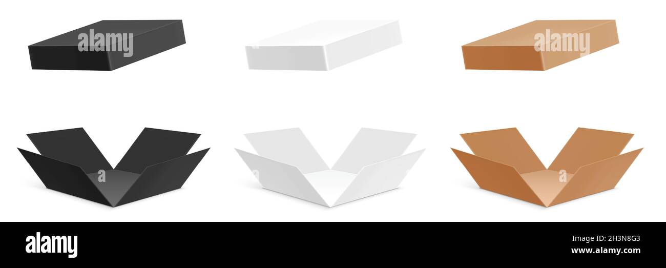 Vector set of black, white, and cardboard paper unfolded boxes ...