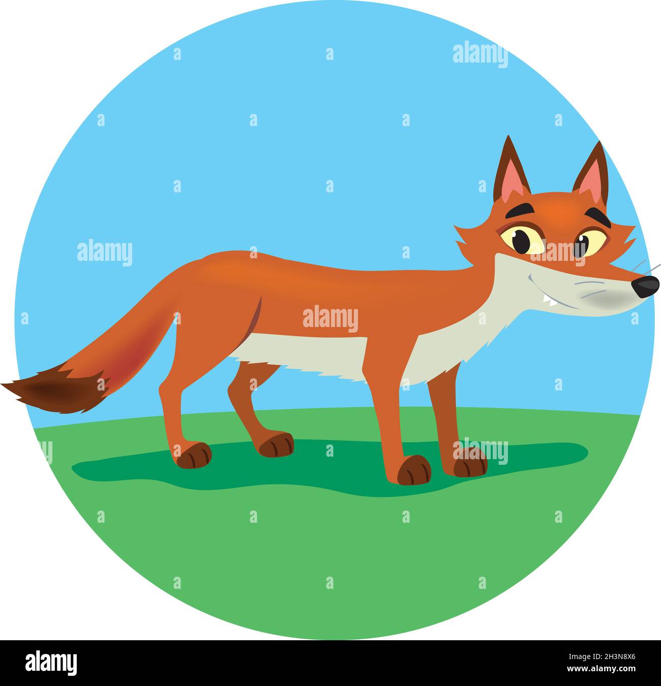 smiling fox stylized in a children's illustration with a simple Stock ...
