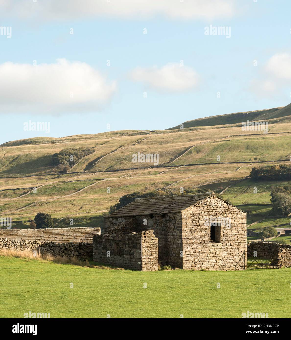 An old deserted brick barn in Wensleydale the Yorkshire National Park ...