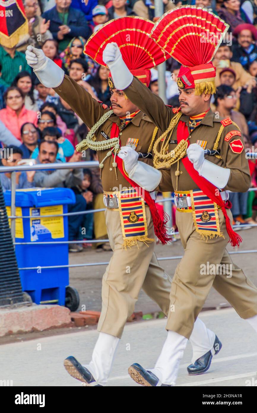 WAGAH, INDIA - JANUARY 26, 2017: Border guards at the military ceremony ...