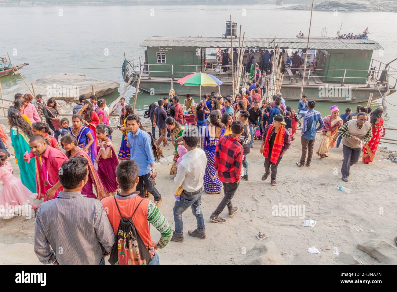 GUWAHATI, INDIA - JANUARY 31, 2017: People disembarking at Peacock ...