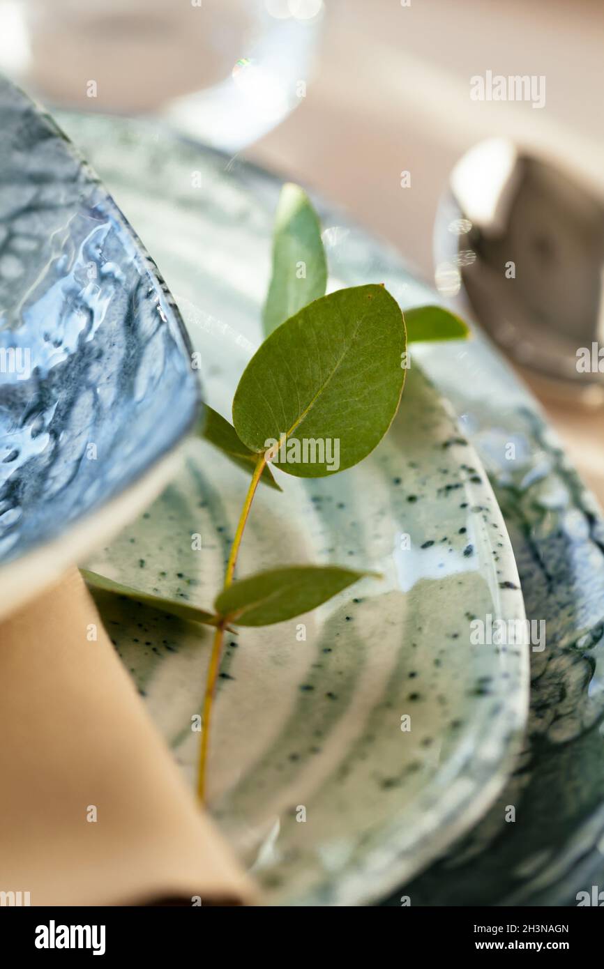 Elegant dinner table served for banquet event Stock Photo - Alamy