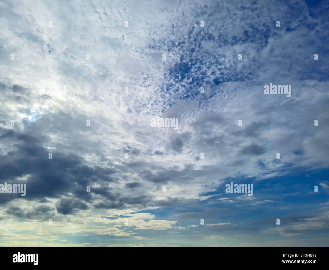 bright blue sky with white cloud patches at morning Stock Photo - Alamy