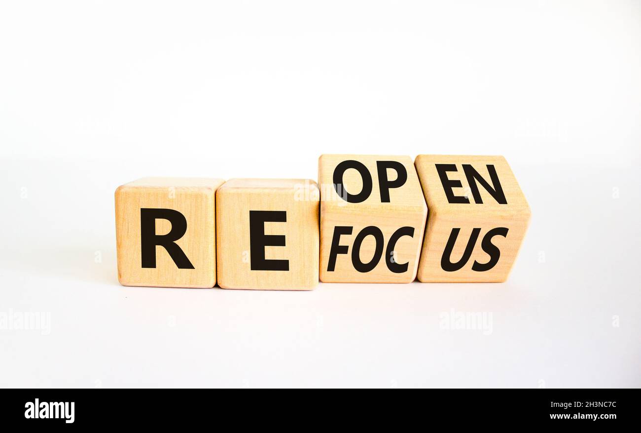 Refocus and reopen symbol. Businessman turned cubes and changed the ...