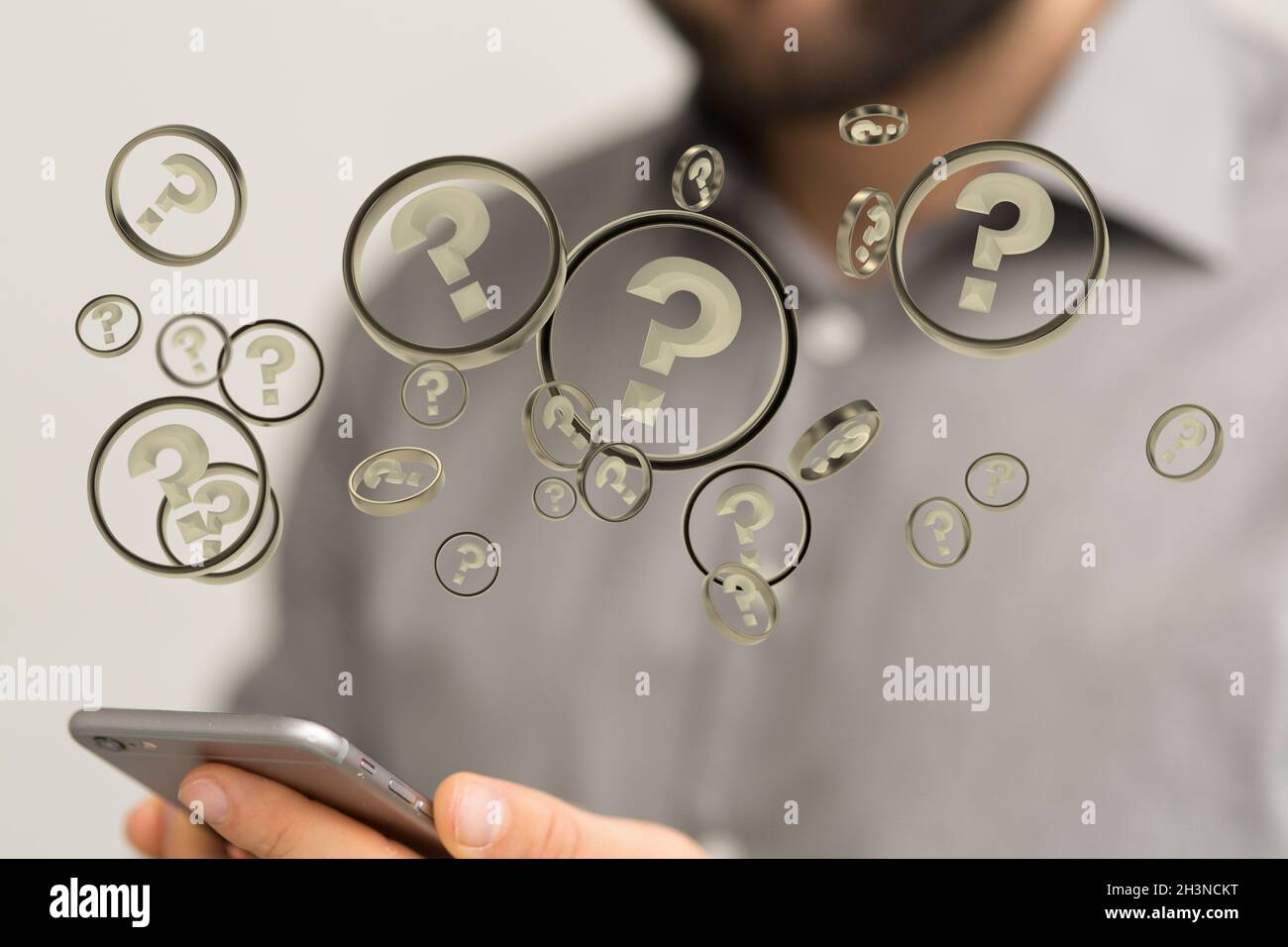 3D rendering of a Businessman solving a problem with digital question marks Stock Photo - Alamy
