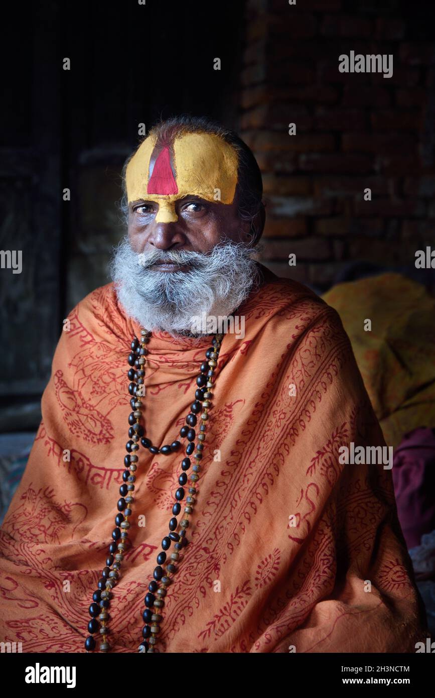 Kathmandu, Nepal - April 10, 2016: Portrait of hindu sadhu holy man in ...