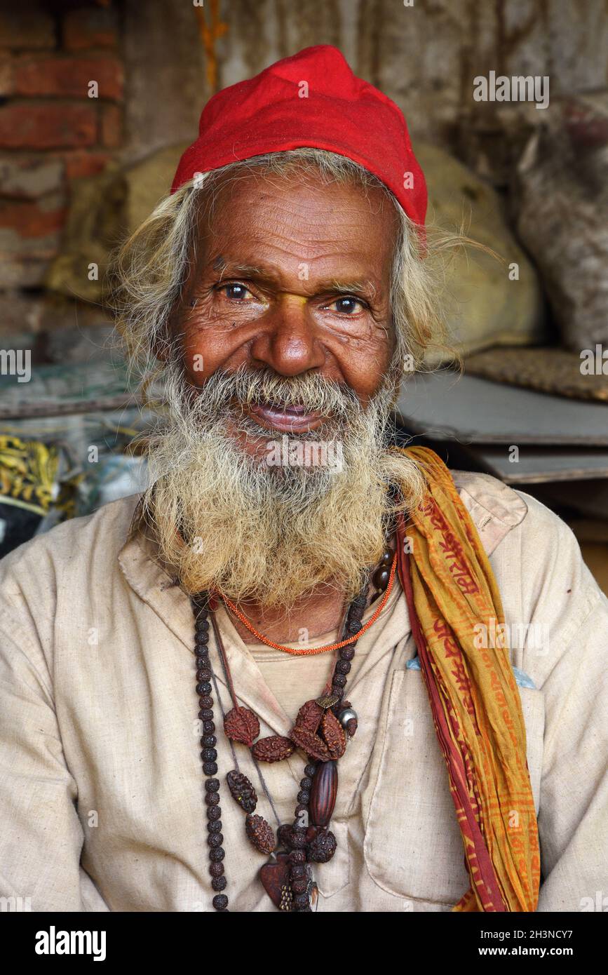 Kathmandu, Nepal - April 10, 2016: Portrait of hindu sadhu baba (holy ...