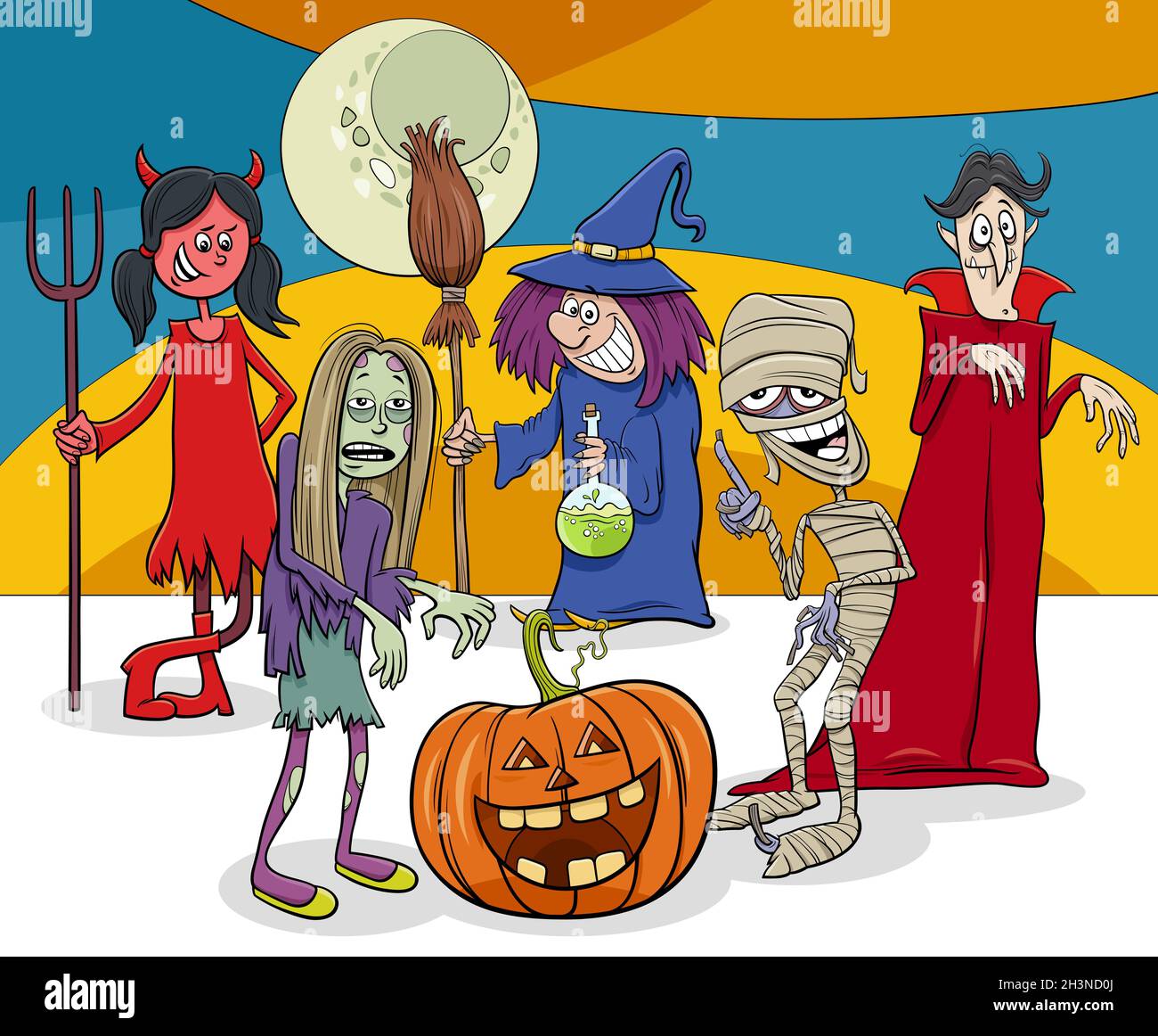 Halloween holiday cartoon funny characters group Stock Photo - Alamy