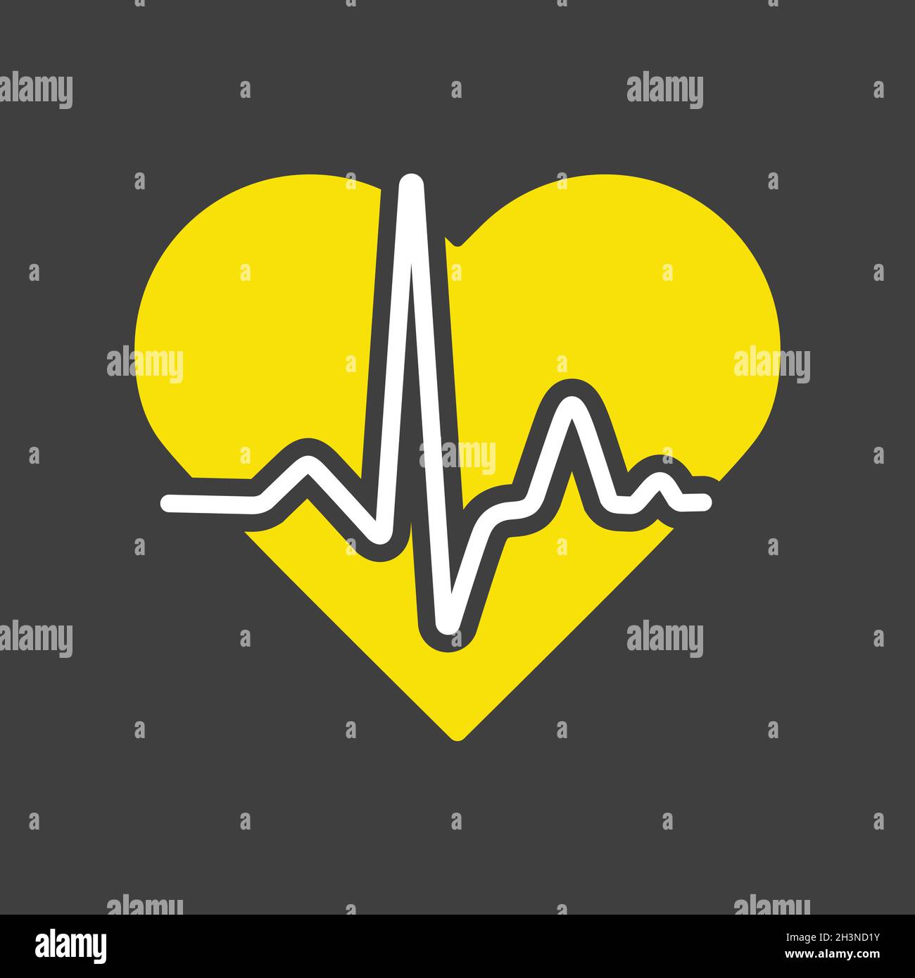Heart cardiogram, heartbeat vector icon on dark background. Medicine ...