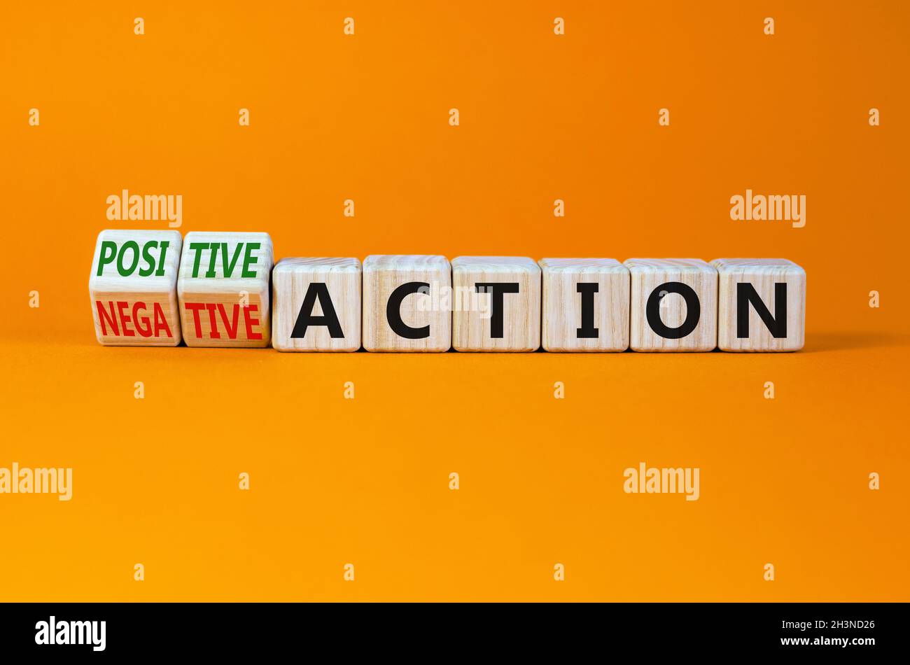 Positive or negative action symbol. Turned cubes and changed words ...